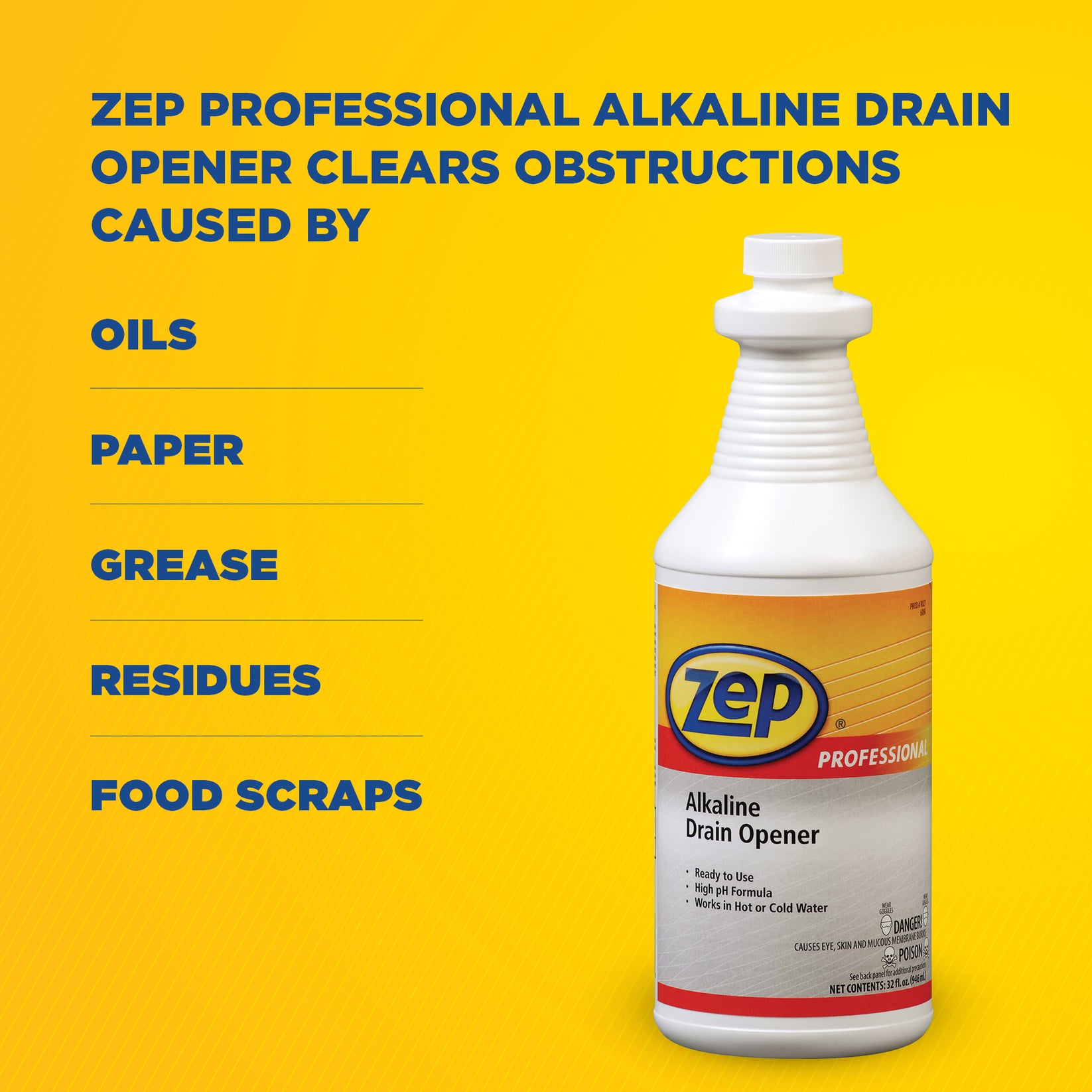 Zep Professional Alkaline Drain Opener – Tackles Tough Clogs – 32 oz ...