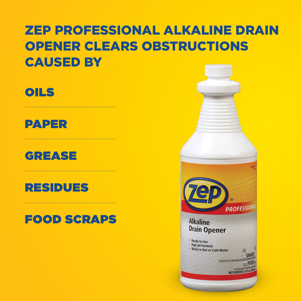 Zep Professional Alkaline Drain Opener – Tackles Tough Clogs – 32 oz ...