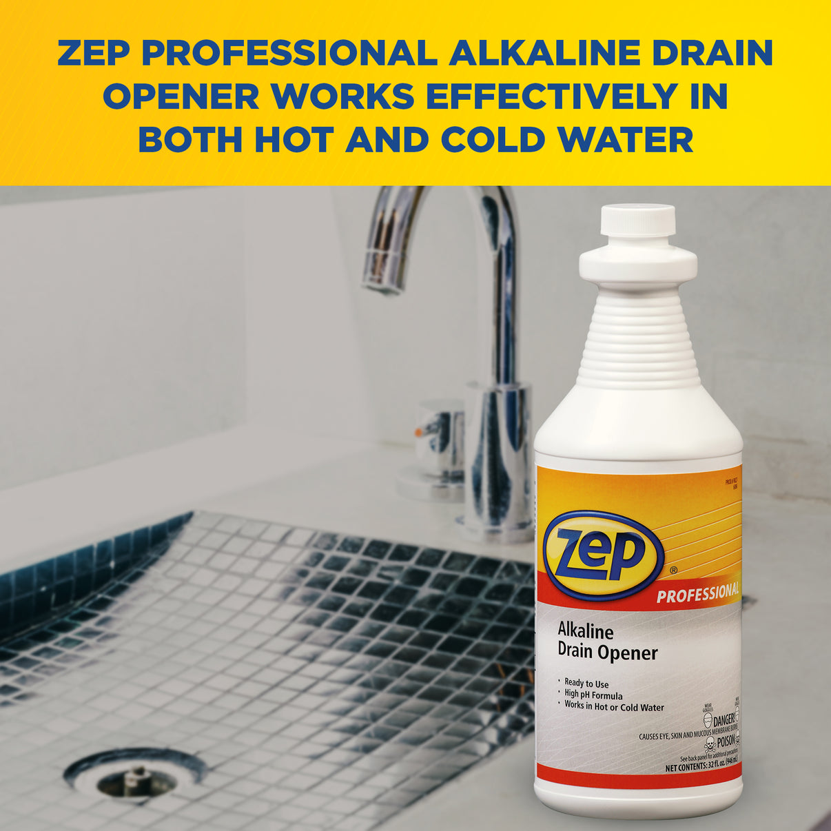 Zep Professional Alkaline Drain Opener – Tackles Tough Clogs – 32 oz ...
