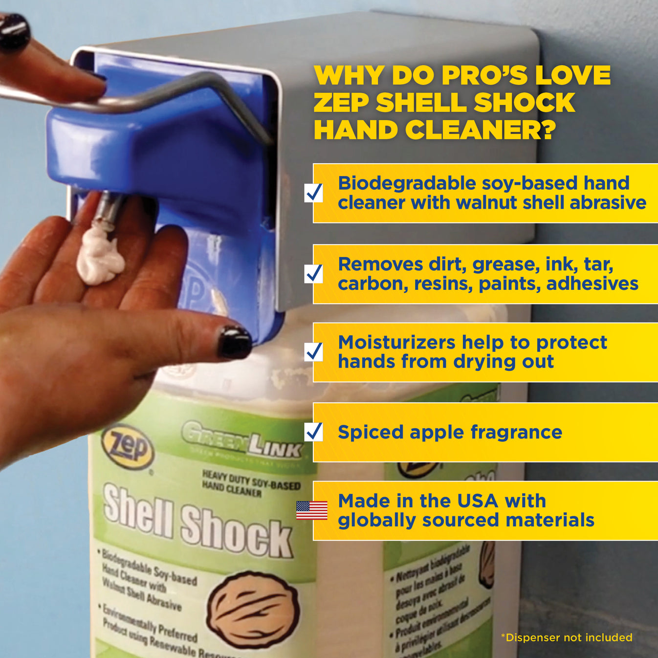 Zep Shell Shock Hand Cleaner – Walnut Shell Scrubs Away Dirt and Grime ...
