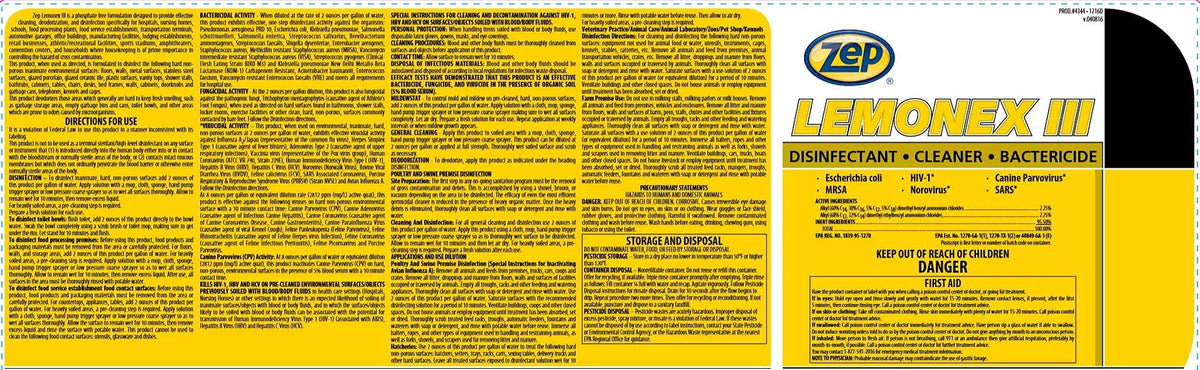 Lemonex III Concentrated Quat Disinfectant Cleaner - 1 Gallon – Zep Inc.