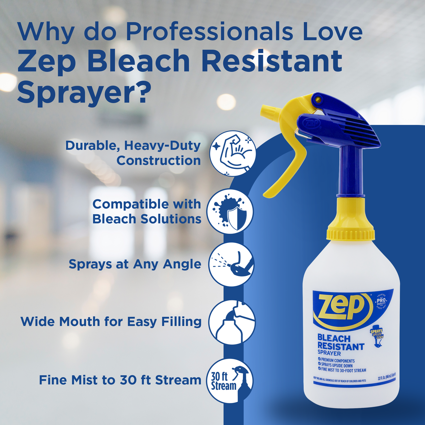 Zep Bleach Resistant Sprayer – Holds Chemicals including Bleach – 32 o ...