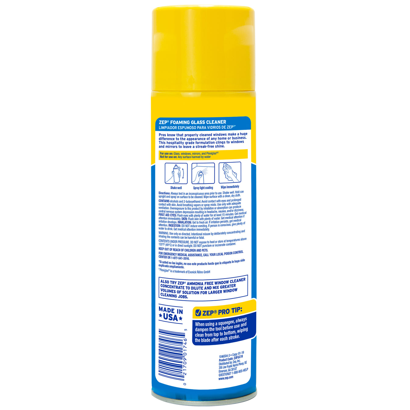 Zep Foaming Glass Cleaner – Aerosol Streak-Free Shine- 19 oz – Zep Inc.
