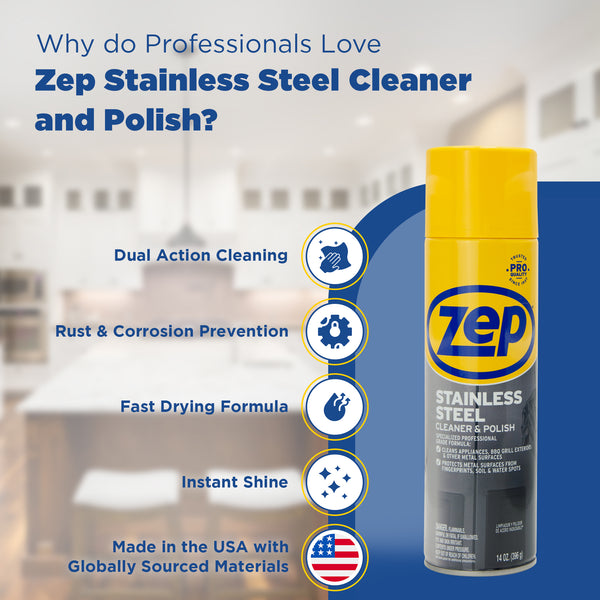Zep Stainless Steel Cleaner and Polish – Removes Fingerprints and Wate ...